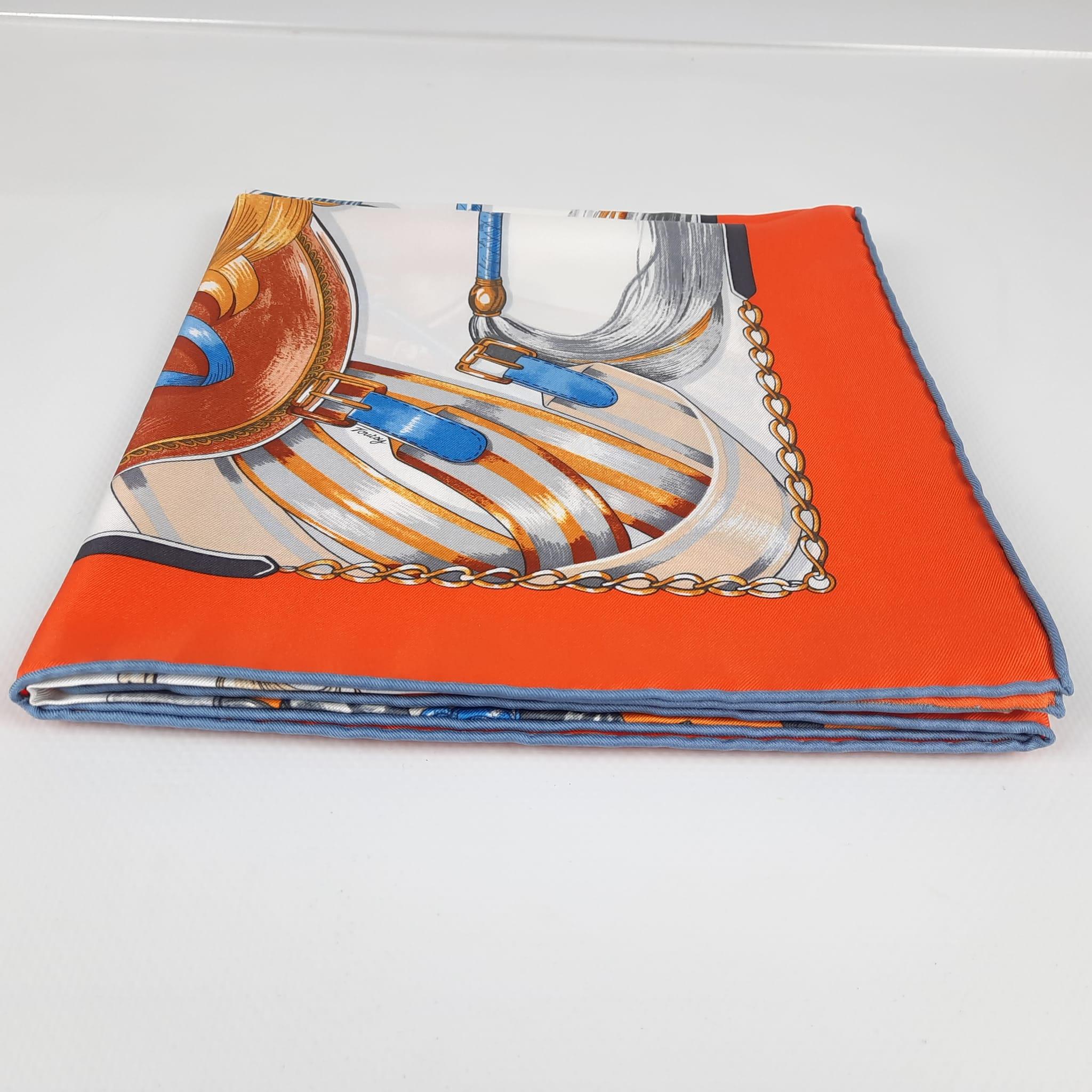 Hermes Carré 90 Cavalcades Orange / Blanc / Rouille Silk For Sale at ...