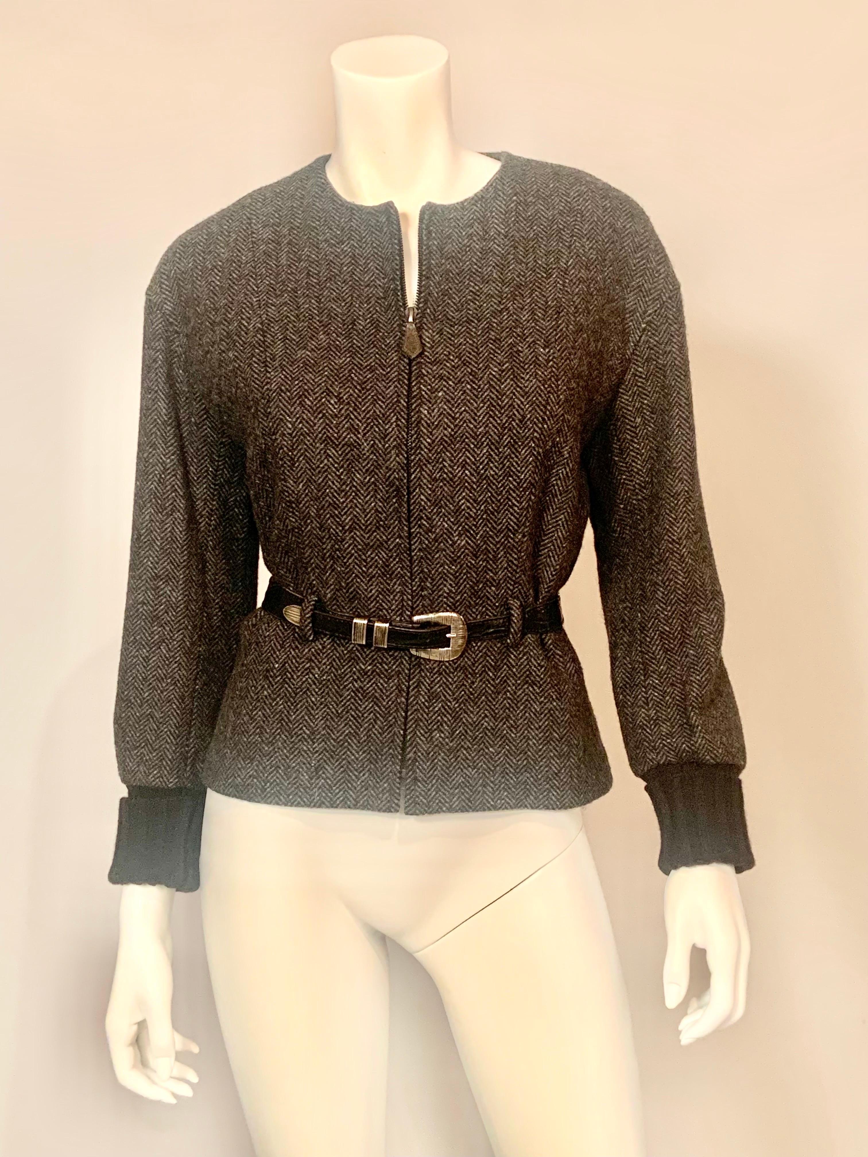 Hermes Cashmere Jacket Herringbone Pattern with Zip Front at 1stDibs