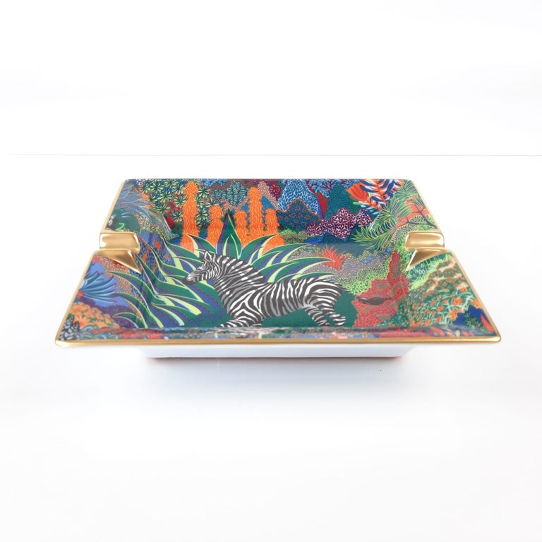 Hermes Chlorophylle Porcelain Mountain Zebra Ashtray For Sale at 1stDibs