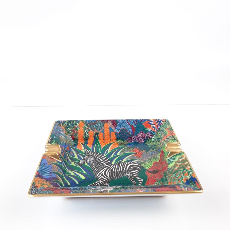 Hermes Chlorophylle Porcelain Mountain Zebra Ashtray For Sale at 1stDibs