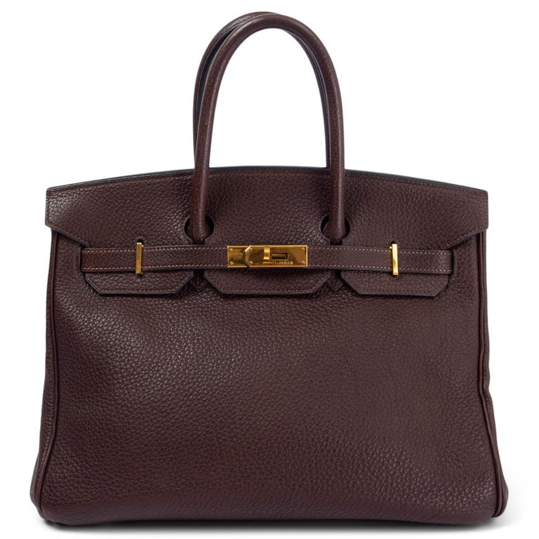 HERMES Chocolate brown leather BIRKIN 35 Bag Gold For Sale at 1stDibs
