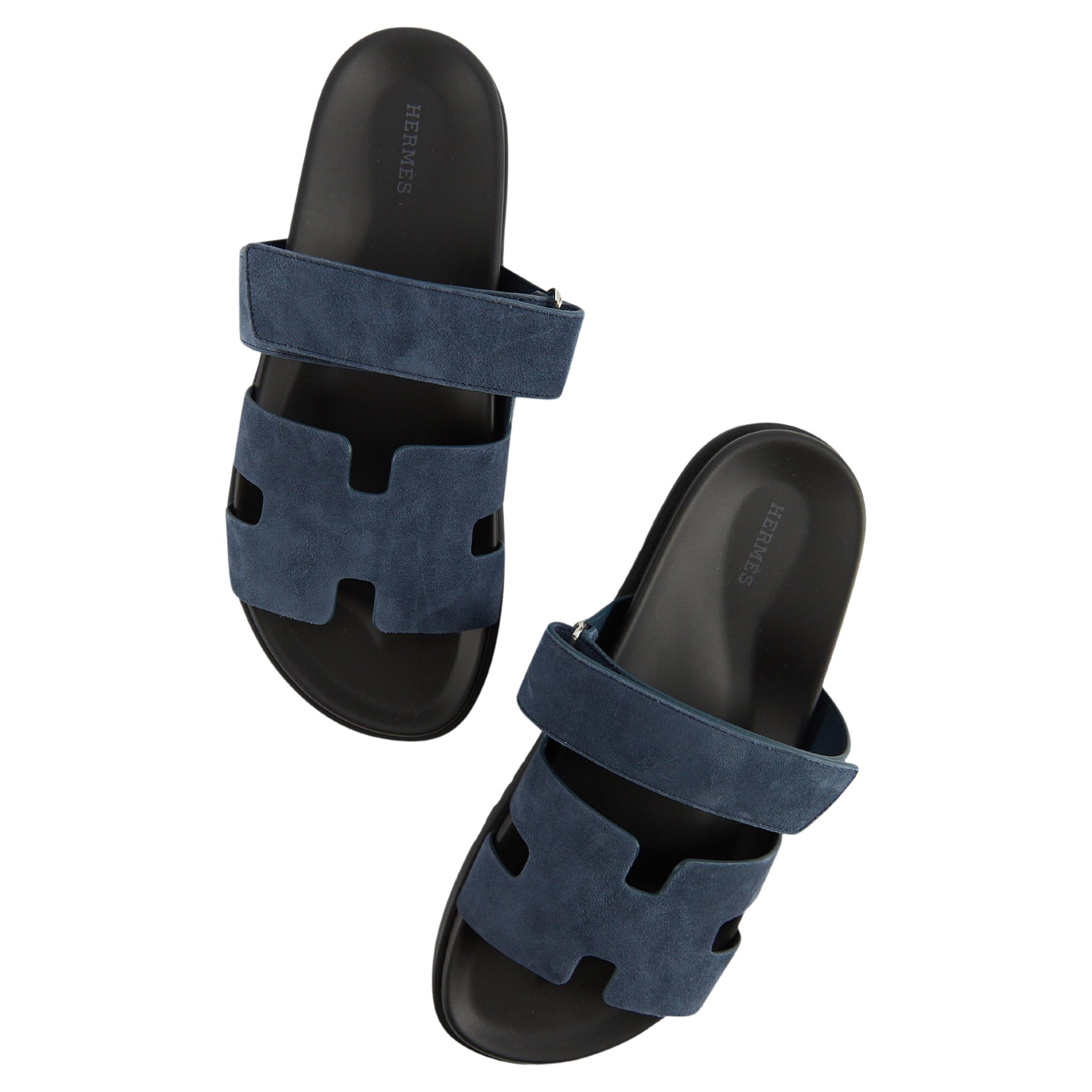 SANDALIA HERMÈS CHYPRE Ante Azul - Hombre Talla 42 en venta en 1stDibs