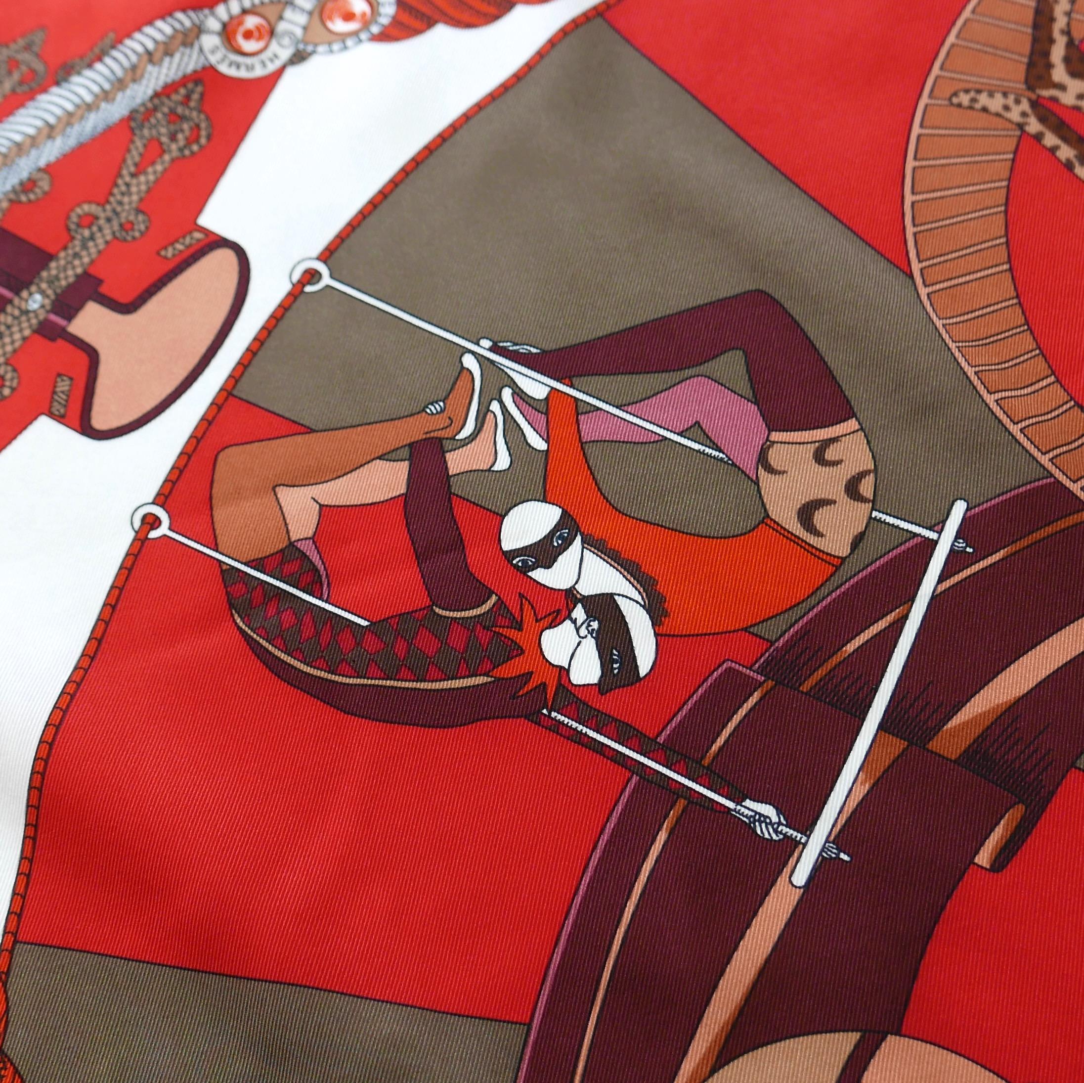 Hermes Circus Scarf Red Silk For Sale at 1stDibs