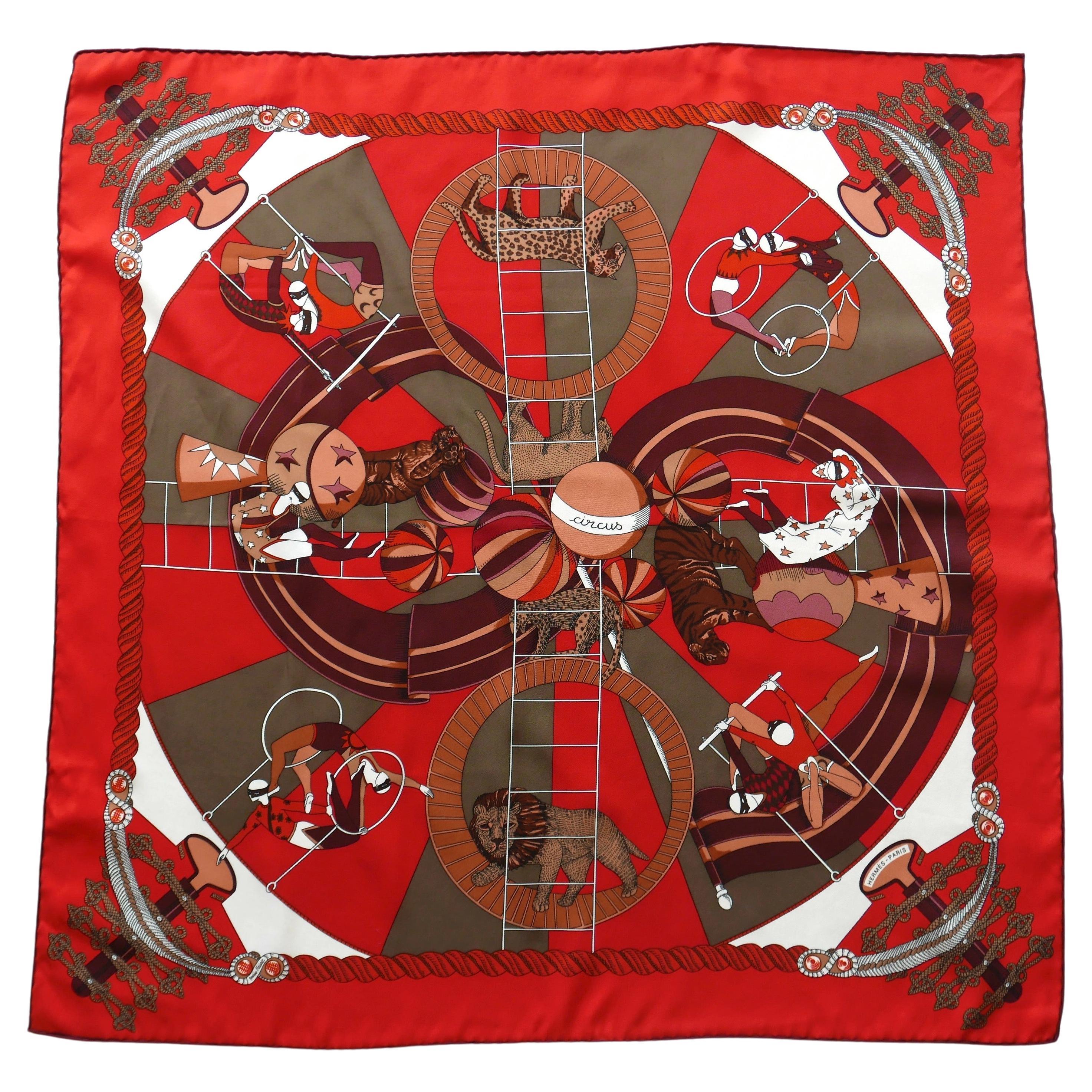 Hermes Circus Scarf Red Silk For Sale at 1stDibs