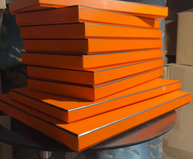 Hermès Classic Orange Rectangular Box Set of 9, with Hermès Ribbons ...