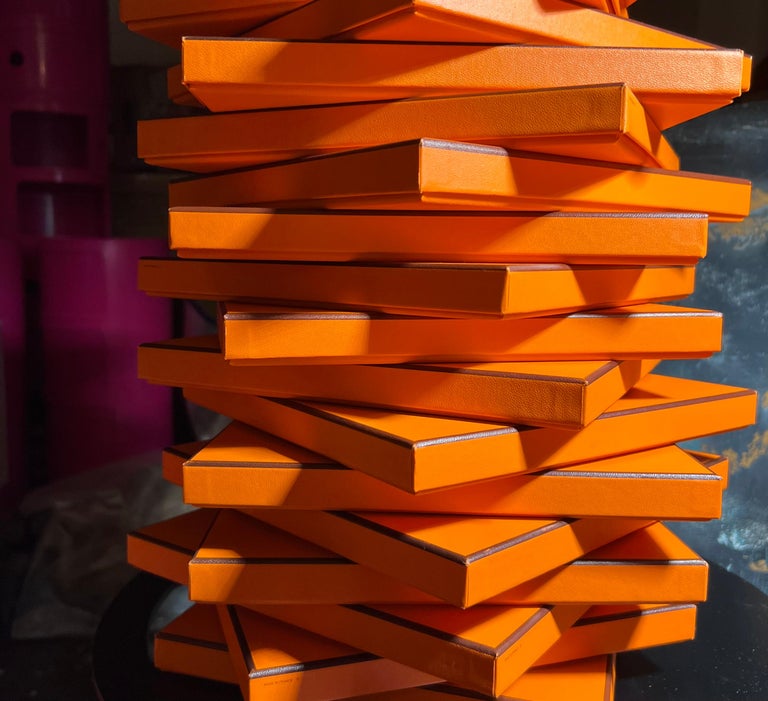Hermès Classic Orange Square Box Set of 17 with Hermès Ribbons, France ...