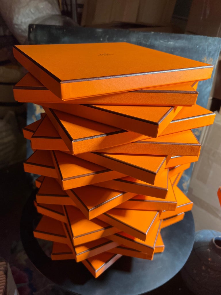 Hermès Classic Orange Square Box Set of 17 with Hermès Ribbons, France ...