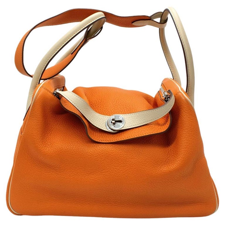 Hermes Clemence Leather Orange and Parchemin Lindy 34 PHW For Sale at ...
