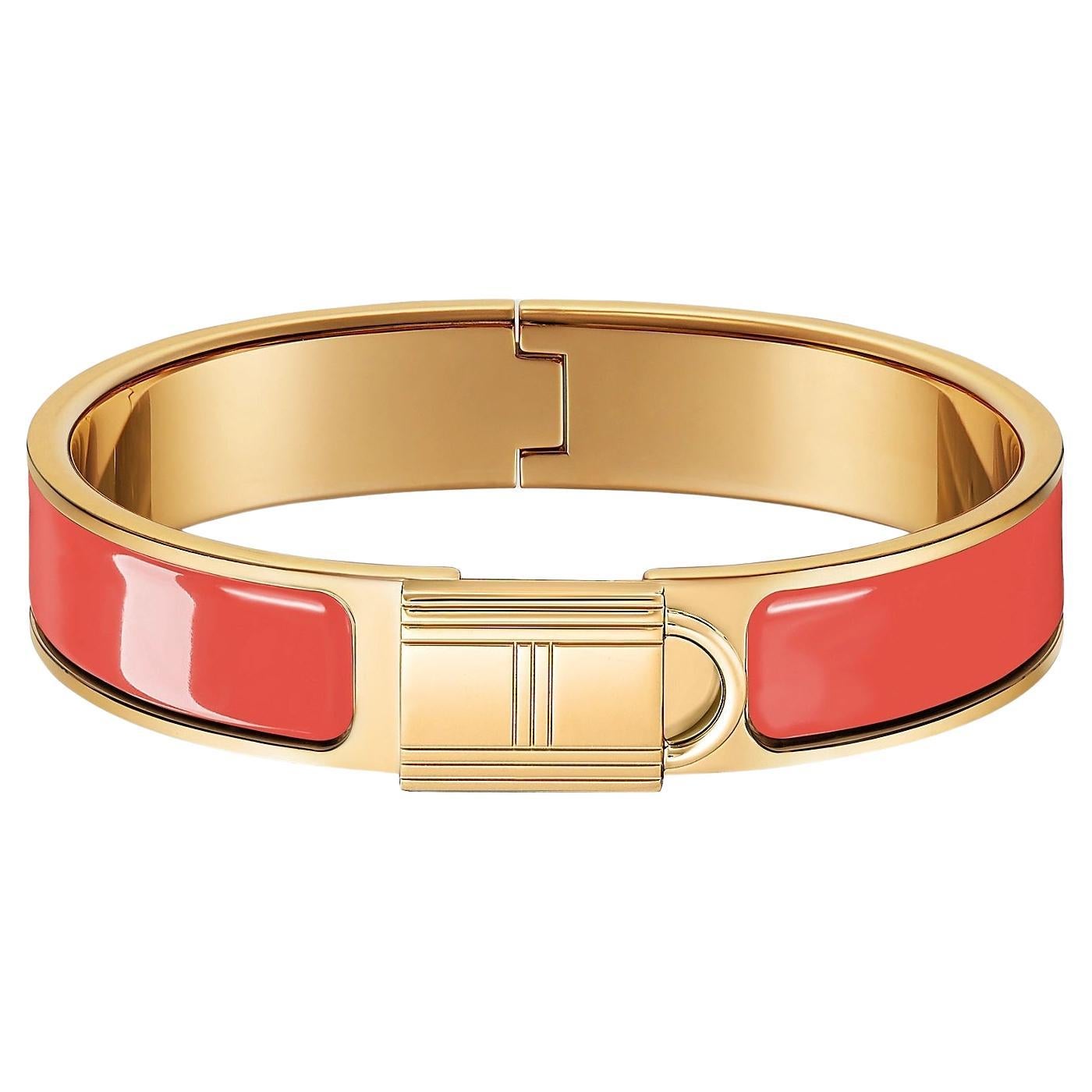 Hermes Clic Cadenas bracelet Rouge Corail Enamel Size PM 17cm For Sale ...