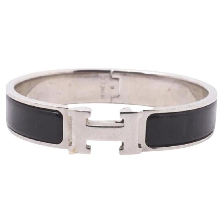 Hermes Clic Clac Bangle Bracelet in Black Metal with Palladium-Plated ...