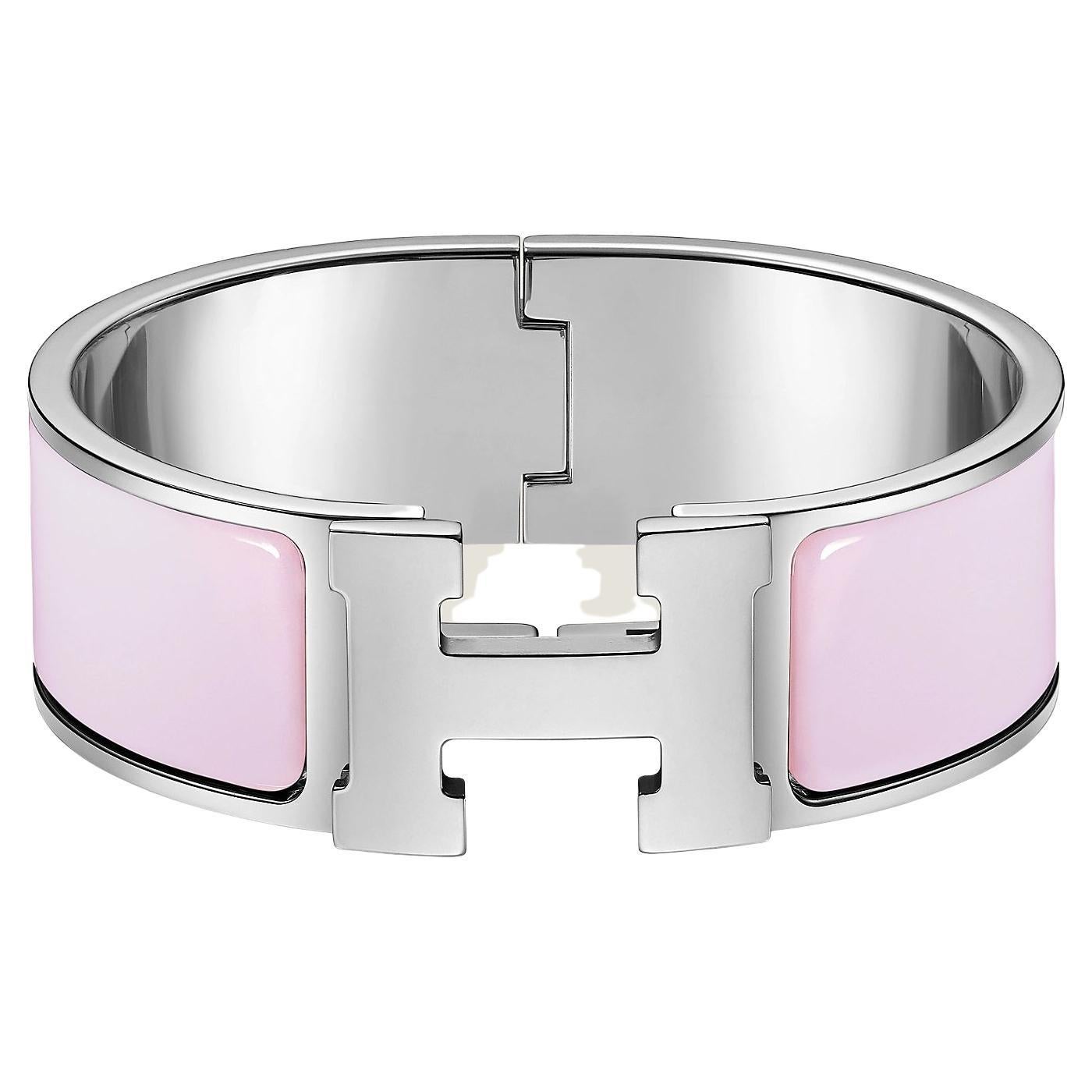 Hermes Clic Clac H bracelet Rose Dragée palladium-plated hardware Size ...