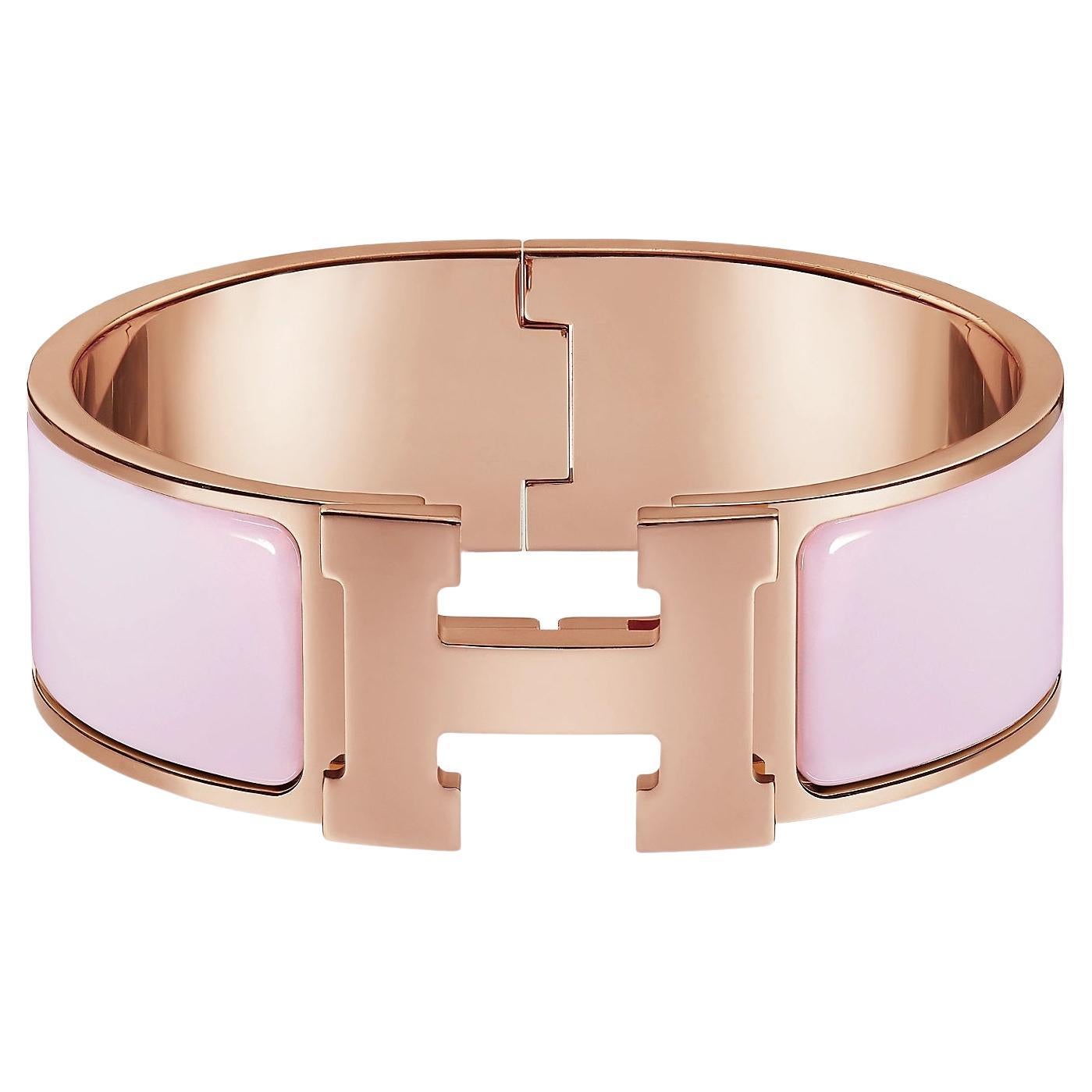 Hermes Clic Clac H bracelet Rose Dragée rose gold-plated hardware Size GM 19cm For Sale at 1stDibs