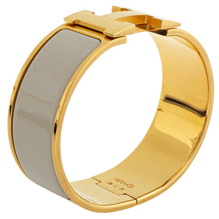 Hermès Clic Clac H Cream Enamel Gold Plated Wide Bracelet PM at 1stDibs