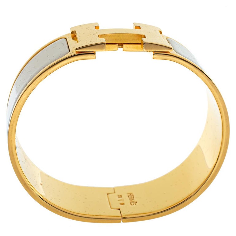 Hermès Clic Clac H Cream Enamel Gold Plated Wide Bracelet PM at 1stDibs