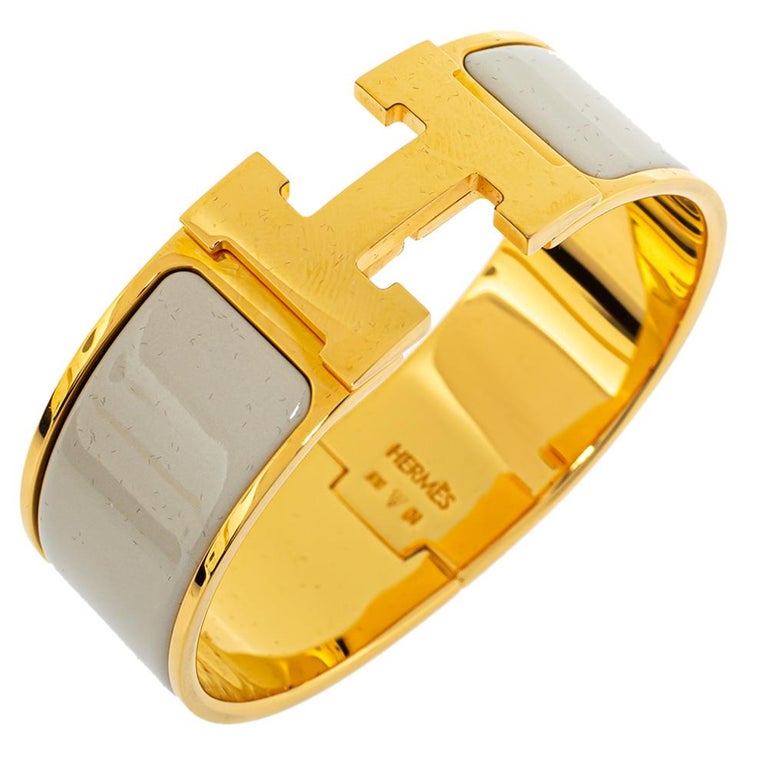Hermès Clic Clac H Cream Enamel Gold Plated Wide Bracelet PM at 1stDibs