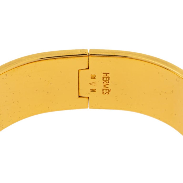 Hermès Clic Clac H Cream Enamel Gold Plated Wide Bracelet PM at 1stDibs