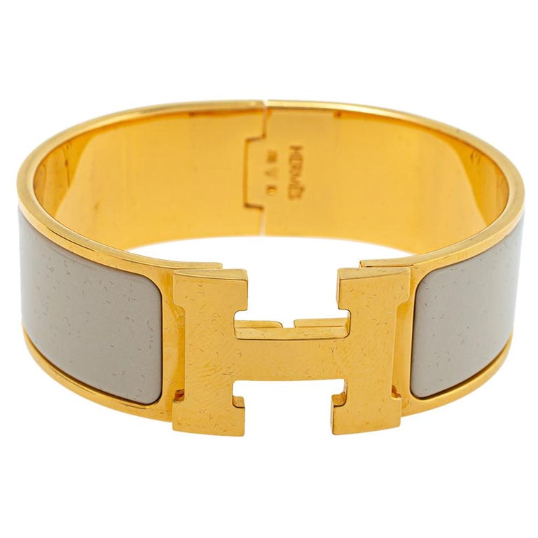 Hermès Clic Clac H Cream Enamel Gold Plated Wide Bracelet PM at 1stDibs