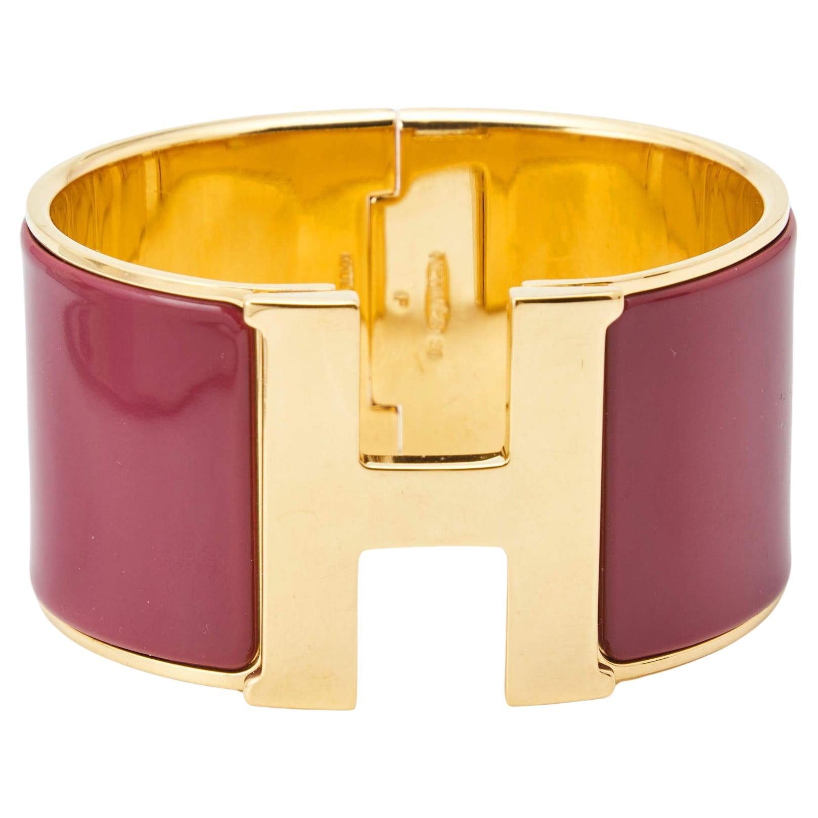 Hermes Clic Clac H Enamel Gold Plated Extra Wide Bracelet For Sale at 1stDibs