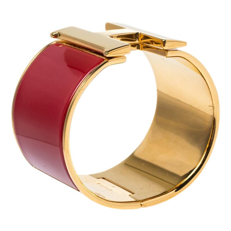 Hermes Clic Clac H Extra Wide Red Enamel Gold Plated Bracelet PM at 1stDibs