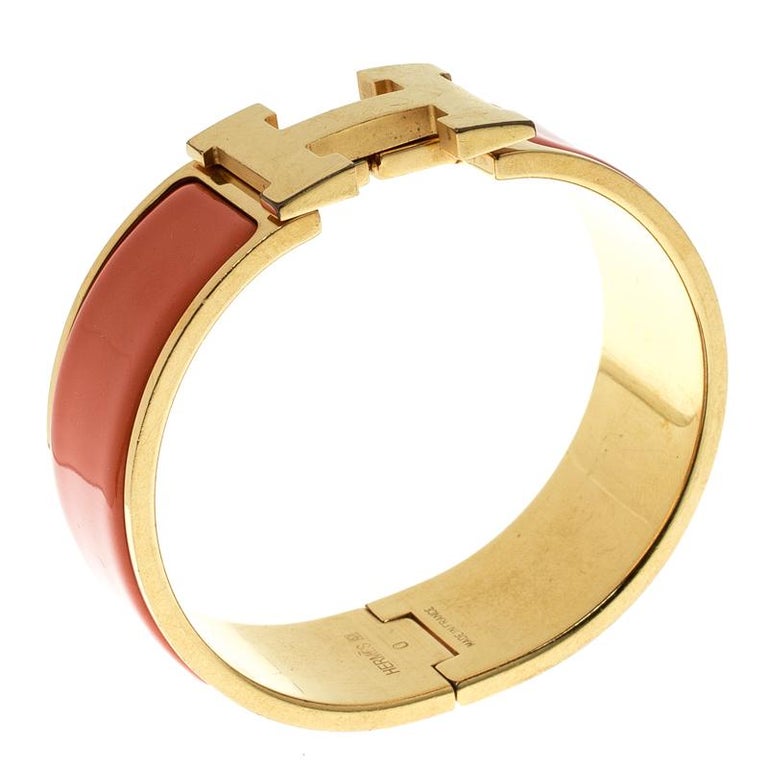 Hermes Clic Clac H Orange Enamel Gold Plated Wide Bracelet PM For Sale at 1stDibs | hermes ...