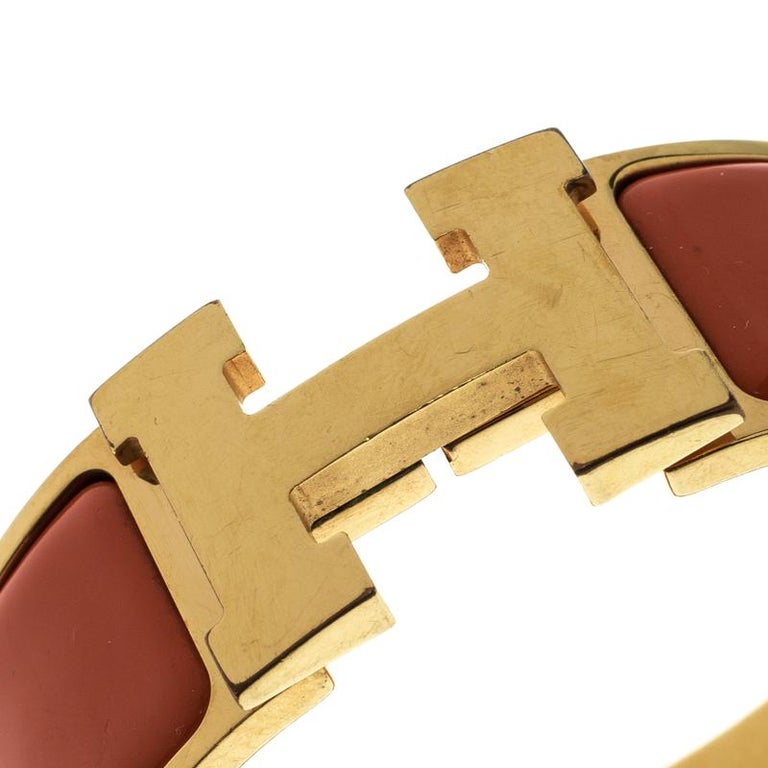 Hermes Clic Clac H Orange Enamel Gold Plated Wide Bracelet PM For Sale at 1stDibs | hermes ...