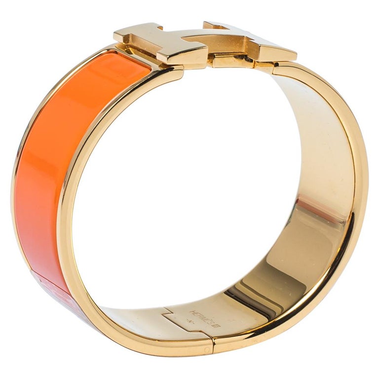 Hermes Clic Clac H Orange Enamel Gold Plated Wide Bracelet PM at 1stDibs | hermes orange clic ...