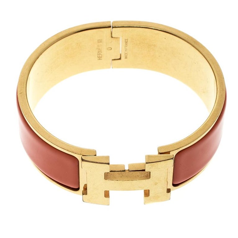 Hermes Clic Clac H Orange Enamel Gold Plated Wide Bracelet PM For Sale at 1stDibs | hermes ...