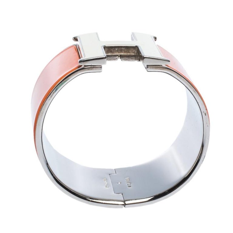 Hermes Clic Clac H Orange Enamel Palladium Plated Extra Wide Bracelet PM at 1stDibs