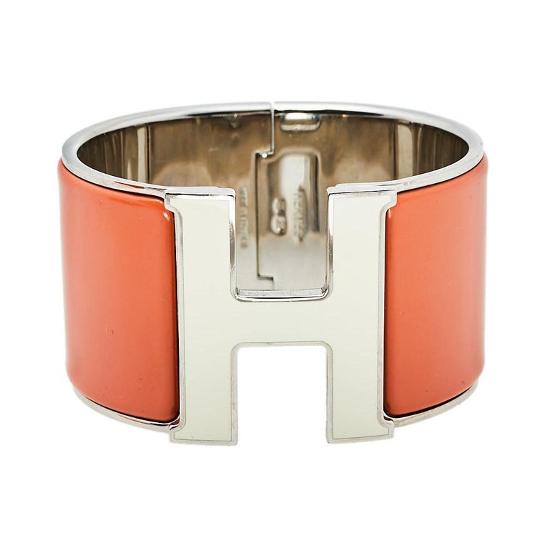 Hermes Clic Clac H Orange Enamel Palladium Plated Extra Wide Bracelet PM at 1stDibs | orange ...