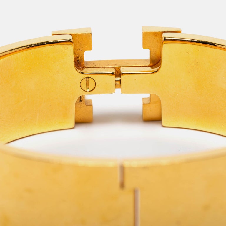 Hermès Clic Clac H Pink Enamel Gold Plated Wide Bracelet For Sale at 1stDibs