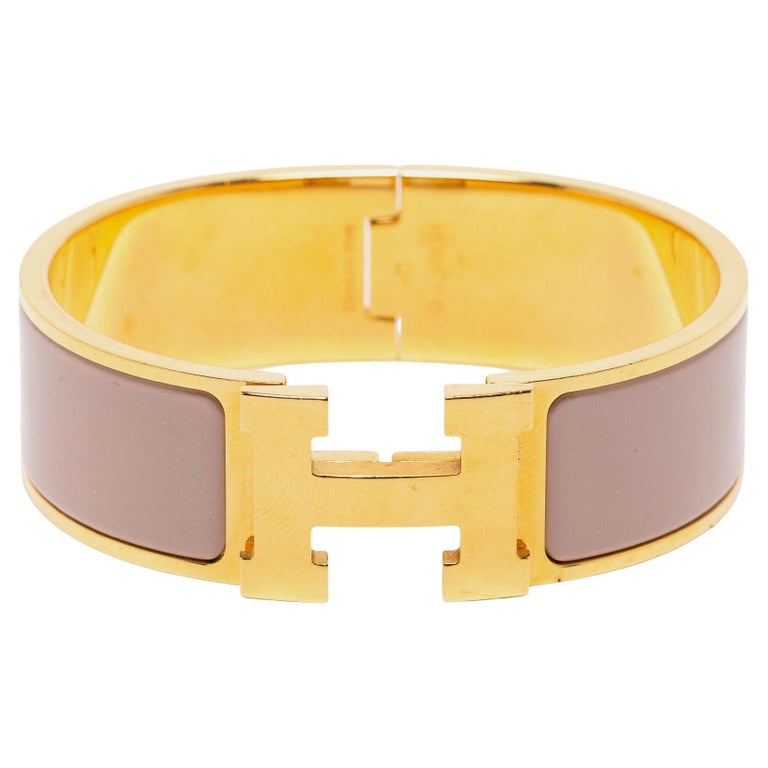 Hermès Clic Clac H Pink Enamel Gold Plated Wide Bracelet For Sale at 1stDibs