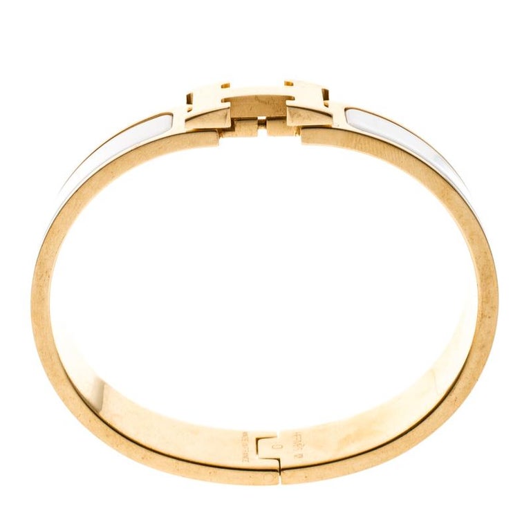 Hermes Clic Clac H White Enamel Gold Plated Narrow Bracelet PM For Sale at 1stDibs | hermes clic ...