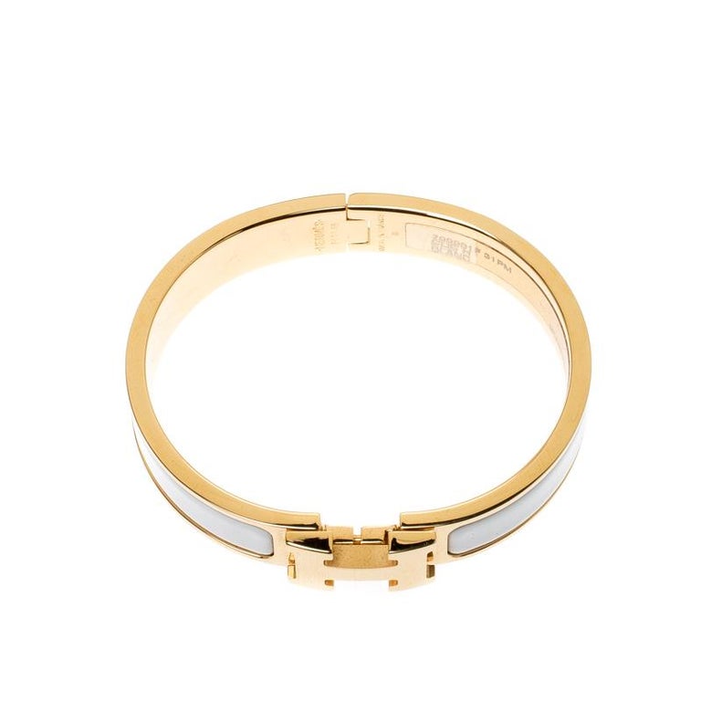 Hermes Clic Clac H White Enamel Gold Plated Narrow Bracelet PM at 1stDibs