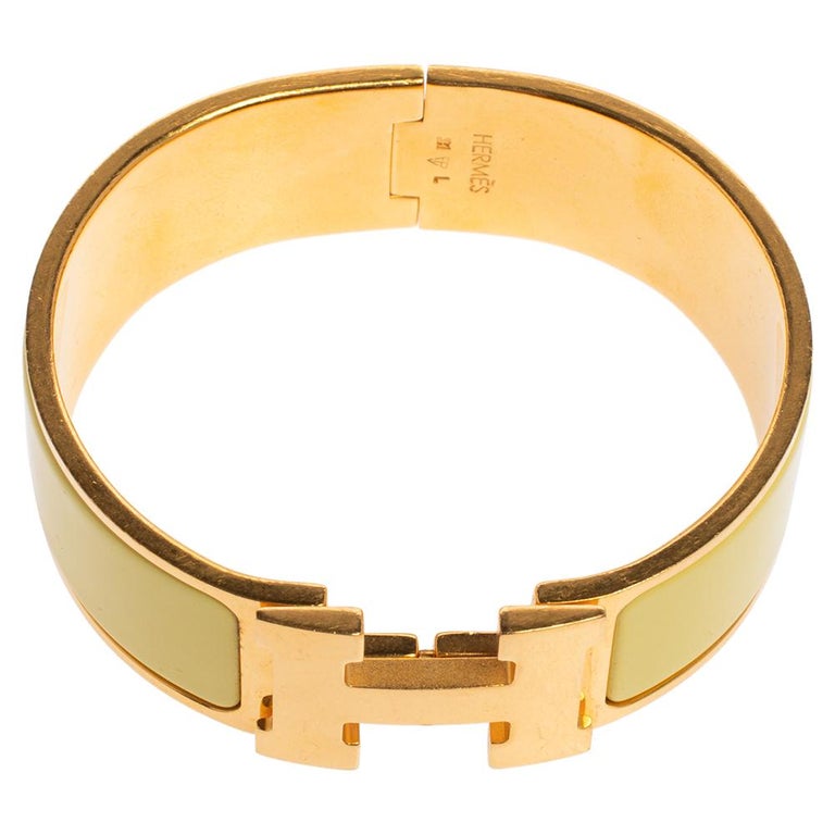 Hermes Clic Clac H Yellow Enamel Gold Plated Wide Bracelet PM at 1stDibs