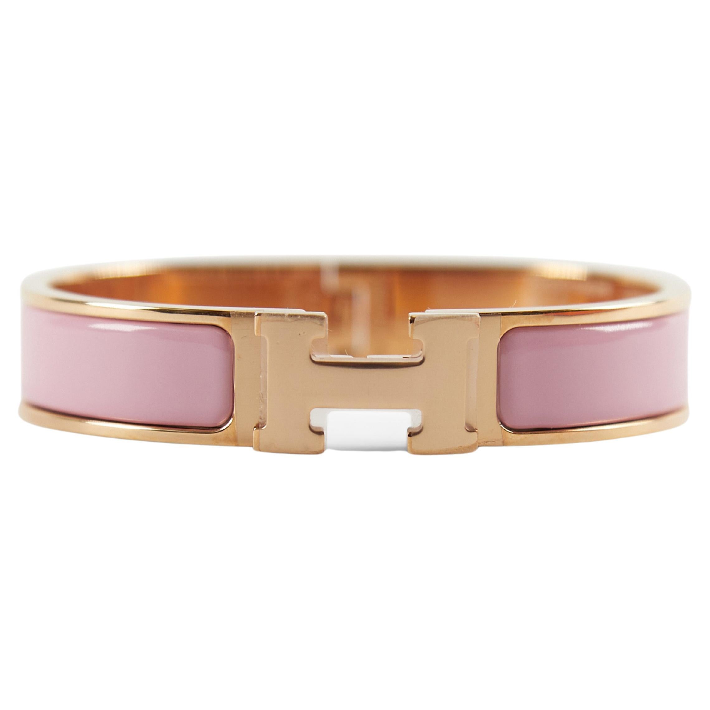 HERMÈS CLIC H BRACELET PM White and Rose Gold For Sale at 1stDibs