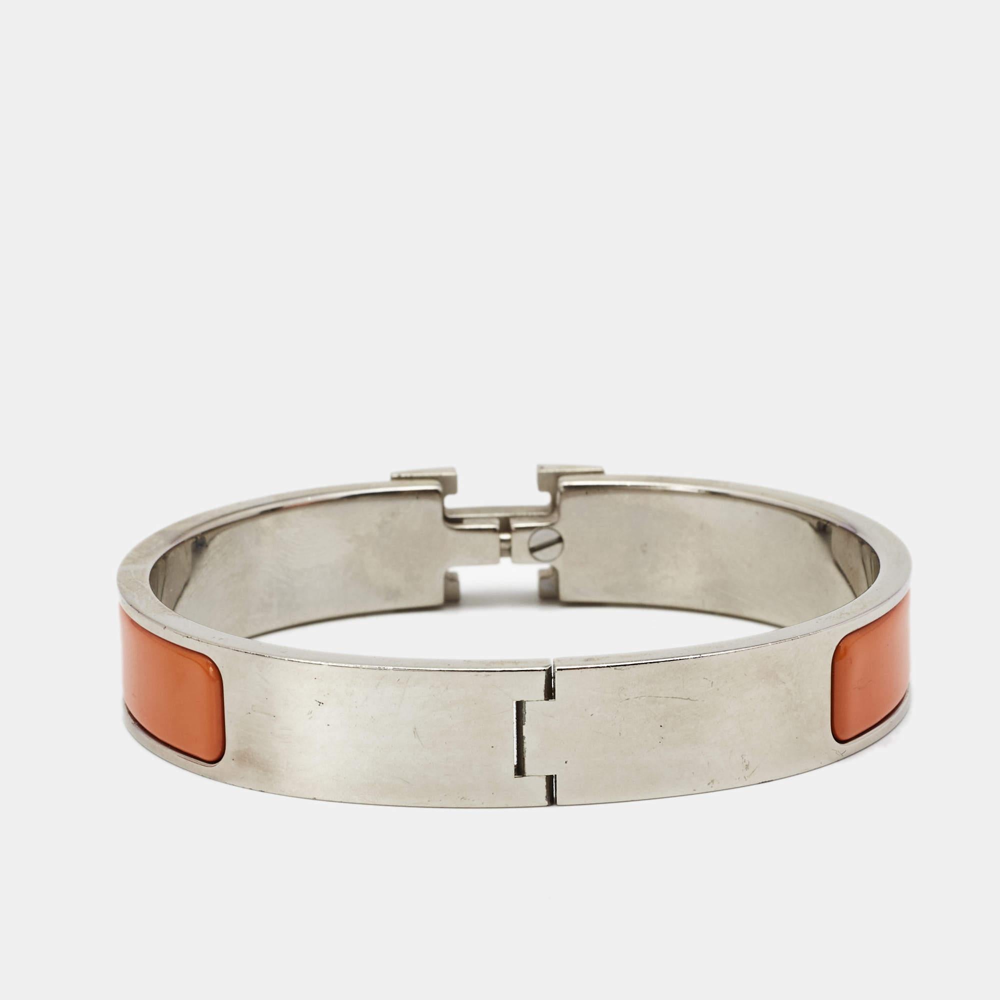 Hermes Clic H Orange Enamel Palladium Plated Narrow Bracelet For Sale at 1stDibs | hermes ...