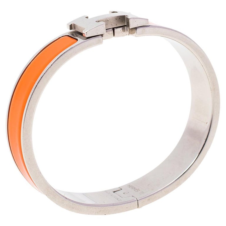 Hermès Clic H Orange Enamel Palladium Plated Narrow Bracelet PM at 1stDibs