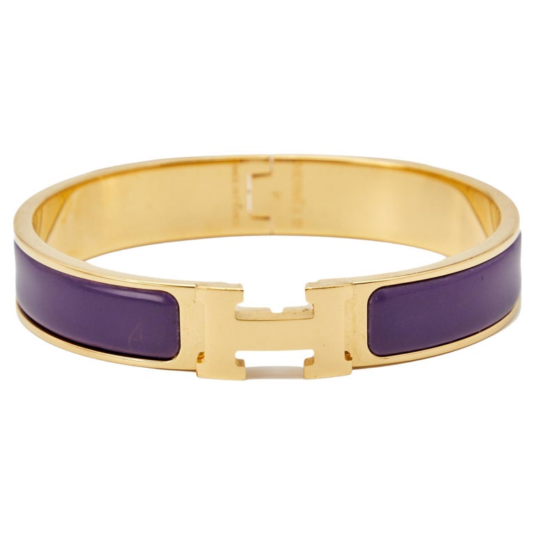 Hermès Clic H Purple Enamel Gold Plated Narrow Bracelet For Sale at 1stDibs