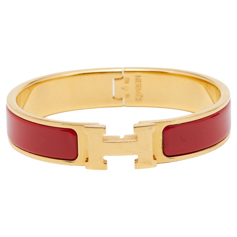 Hermes Clic H Red Enamel Gold Plated Narrow Bracelet at 1stDibs