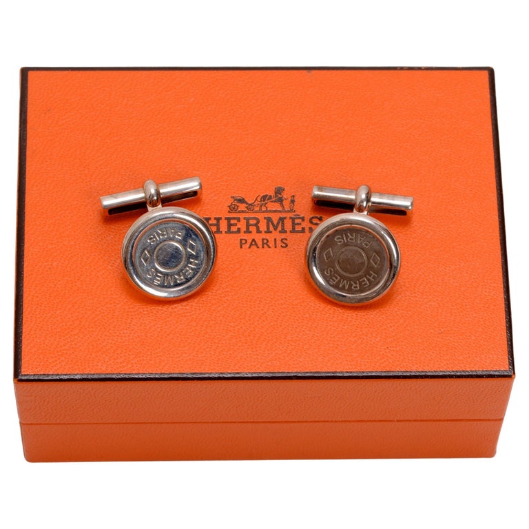 Hermès "Clou de Selle" Sterling Silver Cufflinks, Large Model For Sale at 1stDibs