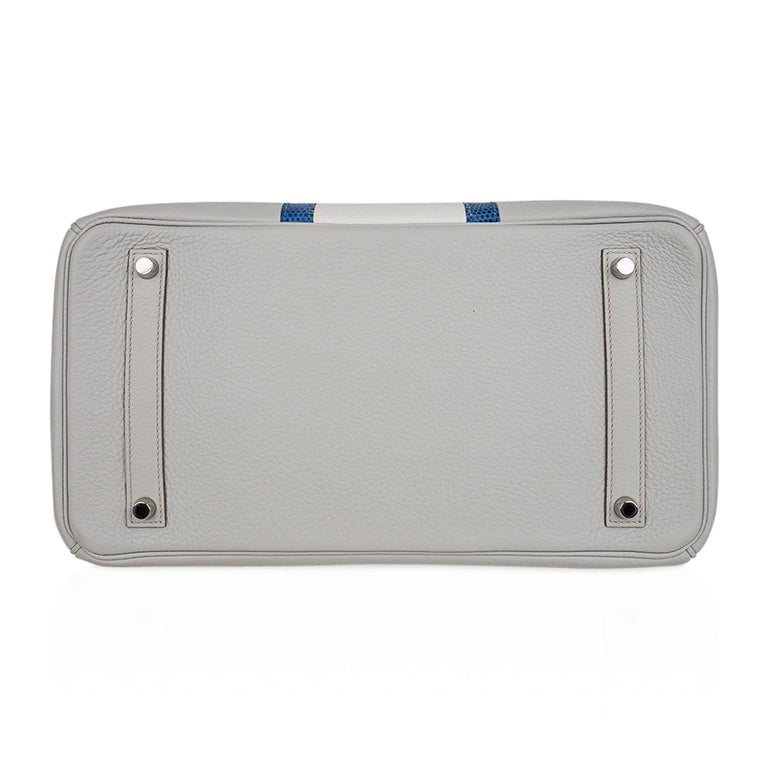 Hermes Club Birkin 35 Bag Gris Perle / Blanc/ Mykonos Lizard Clemence ...