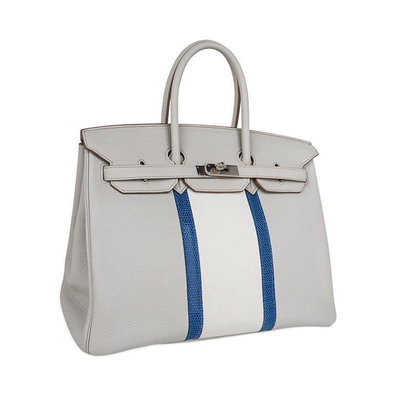 Hermes Club Birkin 35 Bag Gris Perle / Blanc/ Mykonos Lizard Clemence ...