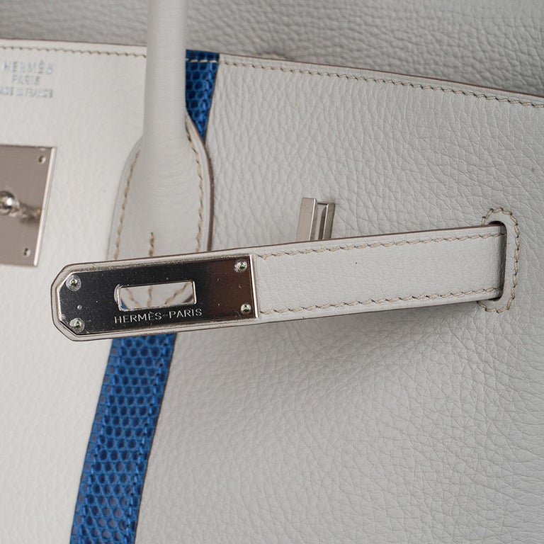 Hermes Club Birkin 35 Bag Gris Perle / Blanc/ Mykonos Lizard Clemence ...