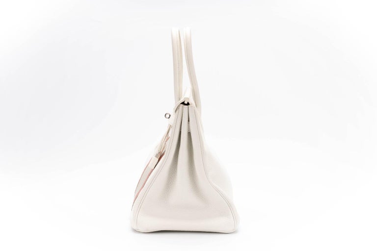 Hermes Club Birkin 35 White with Sanguine Lizard stripes and Gris Perle ...