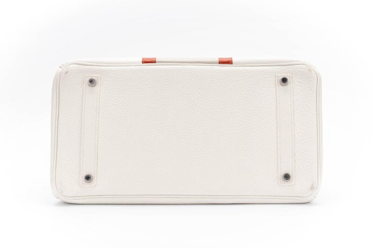 Hermes Club Birkin 35 White with Sanguine Lizard stripes and Gris Perle ...