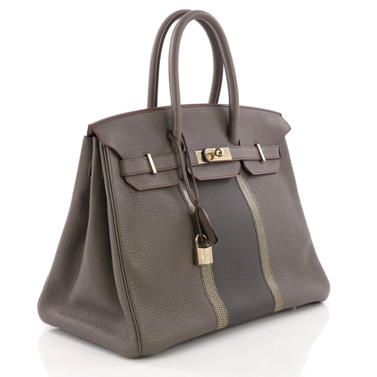 Hermes Club Birkin Handbag Etain Clemence and Lizard with Gold Hardware ...