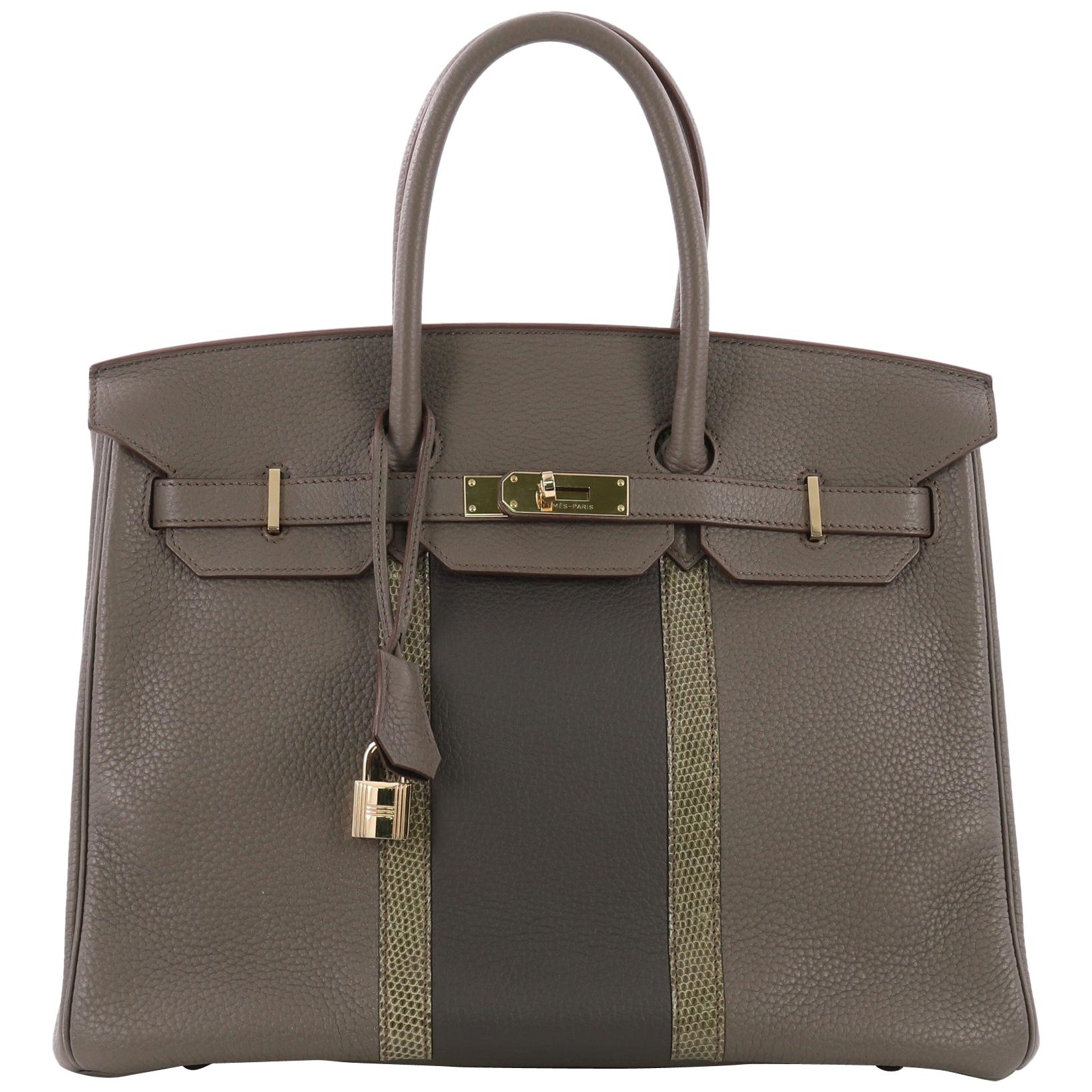 Hermes Club Birkin Handbag Etain Clemence and Lizard with Gold Hardware ...