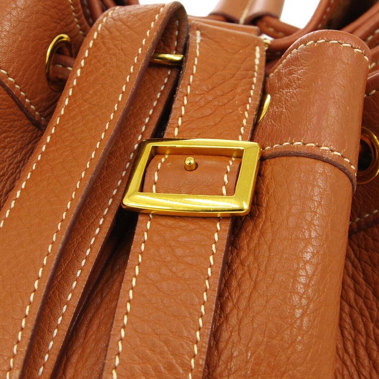 Hermes Cognac Leather Bucket Gold Drawstring Carryall Shoulder Bag at ...