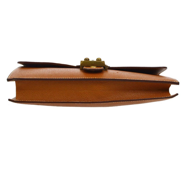 Hermes Cognac Leather Gold Flip Lock Wristlet Evening Flap Clutch Bag ...