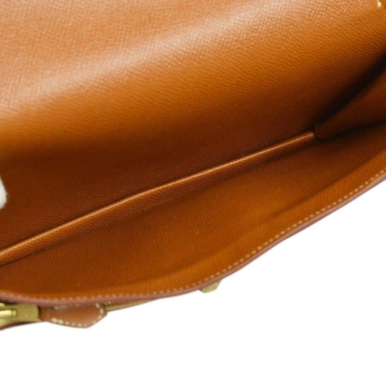 Hermes Cognac Leather Gold Flip Lock Wristlet Evening Flap Clutch Bag ...